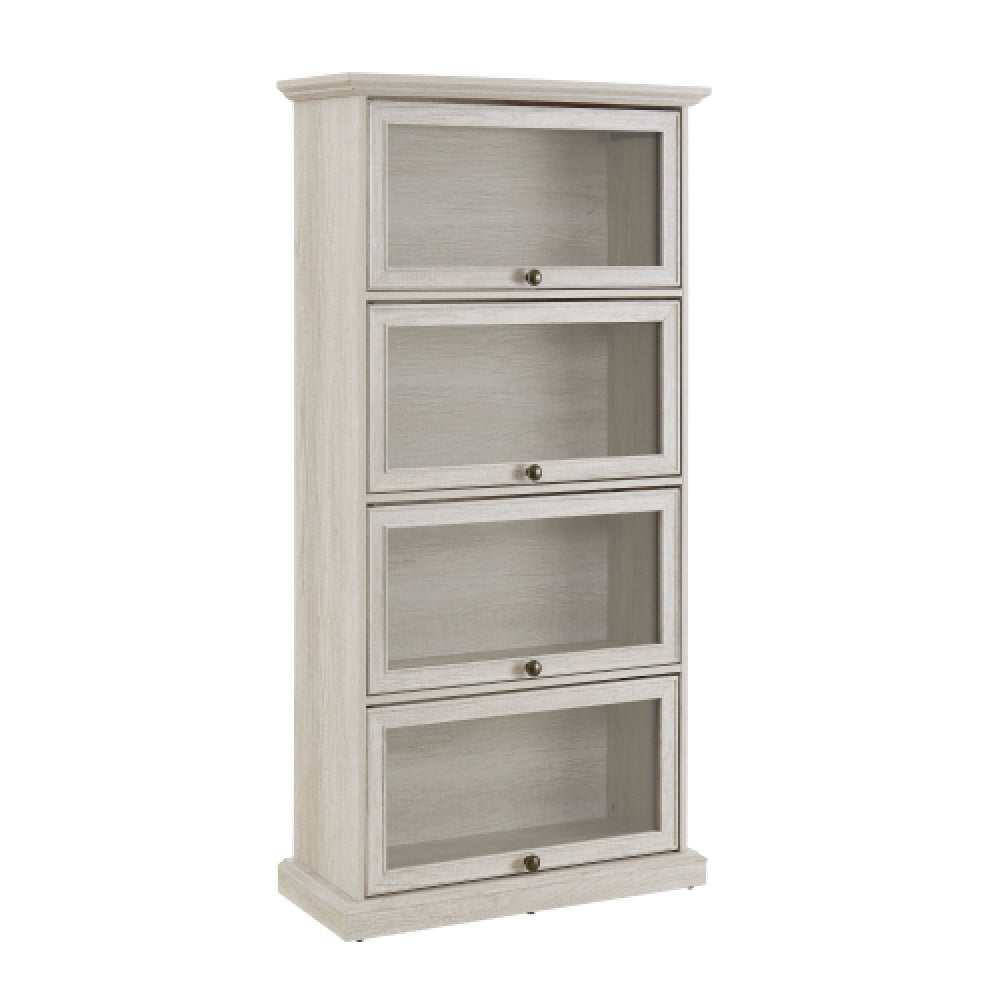 Avger White 4-Tier Glass Display Cabinet with Flip-Up Doors & Tempered ...