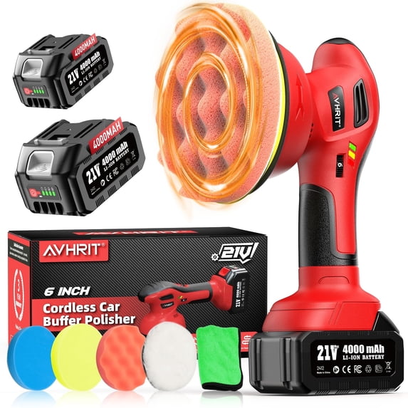 Avhrit 6 Inch Cordless Car Buffer Polisher: 2x4000mAh Car Buffer, Car ...