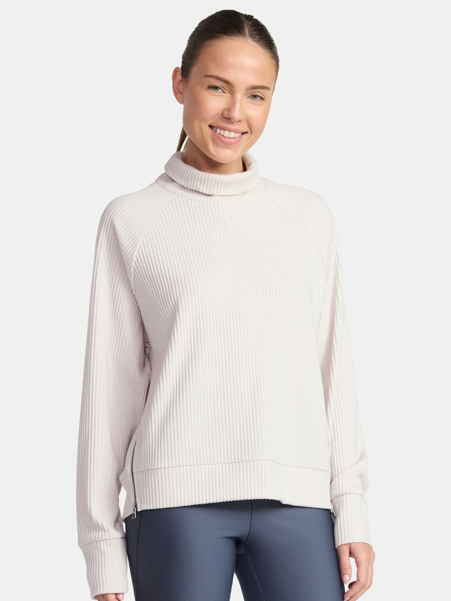 Avia Women's and Women's Plus Corded Mock Neck Pullover with Long ...