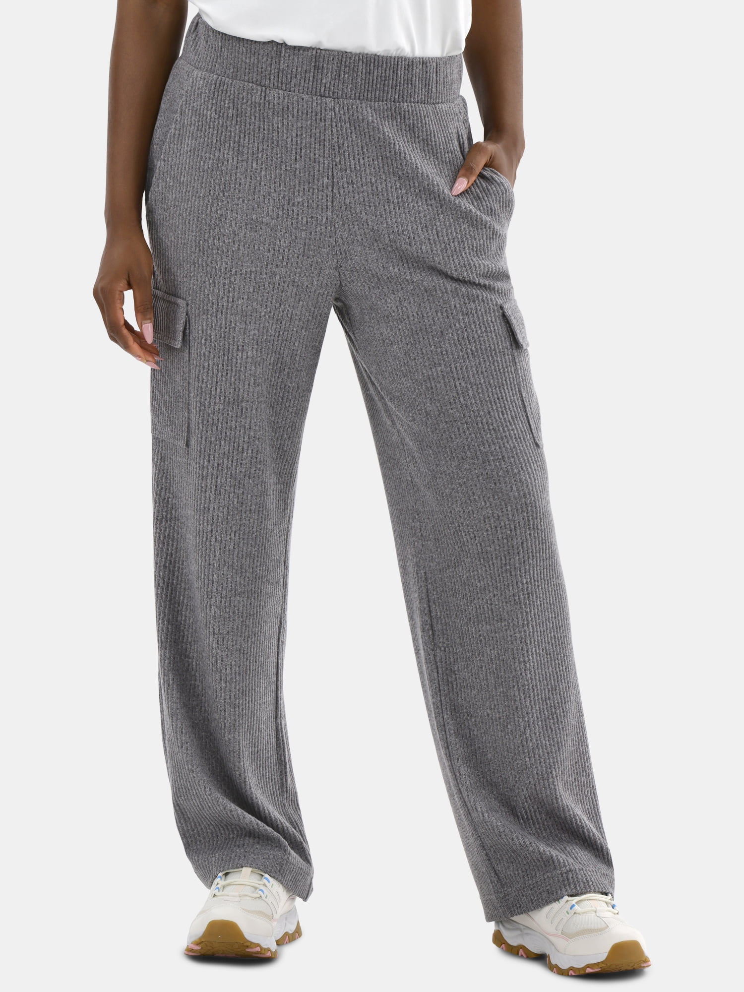 Avia Women’s and Women's Plus Corded Ribbed Seamed Wide-Leg Pants ...