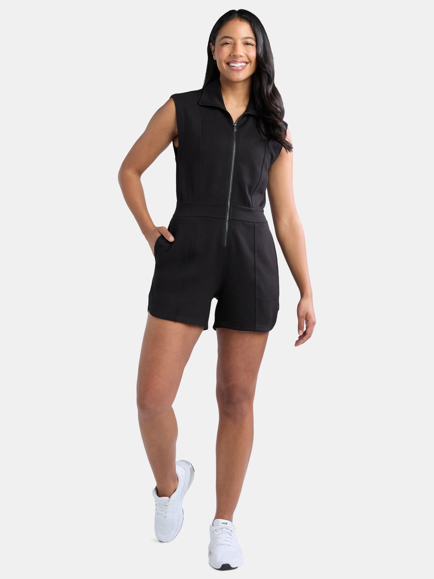 Avia Women's Knit Romper Sizes XS-4X Soft Scuba Knit Sleeveless with ...