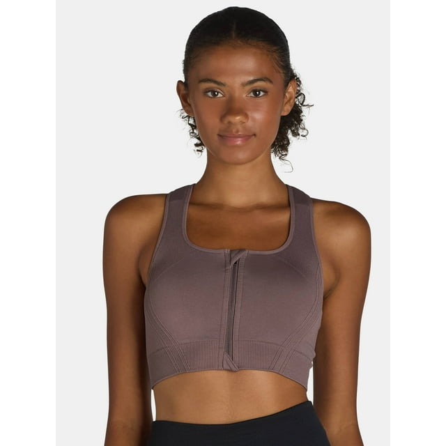Avia Women's Medium Support Seamless Zip Front Sports Bra, Sizes S-3XL, Comfortable - Walmart.com