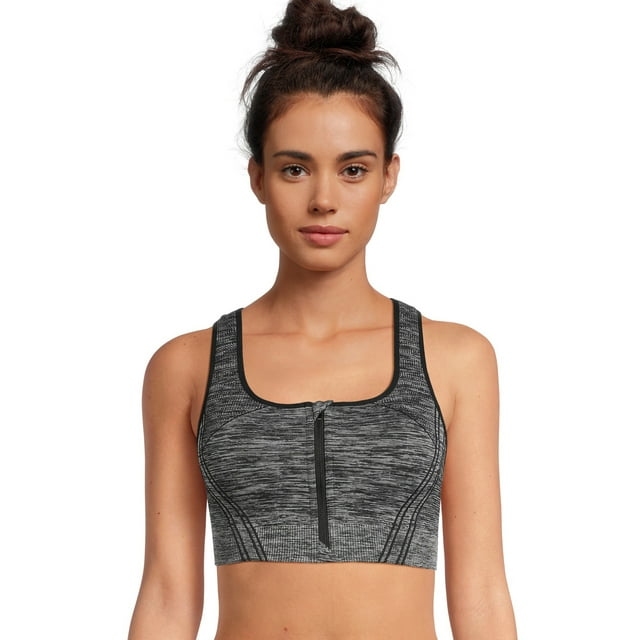 Avia Medium Support Zip-Front Sports Bra, Women's & Women's Plus ...