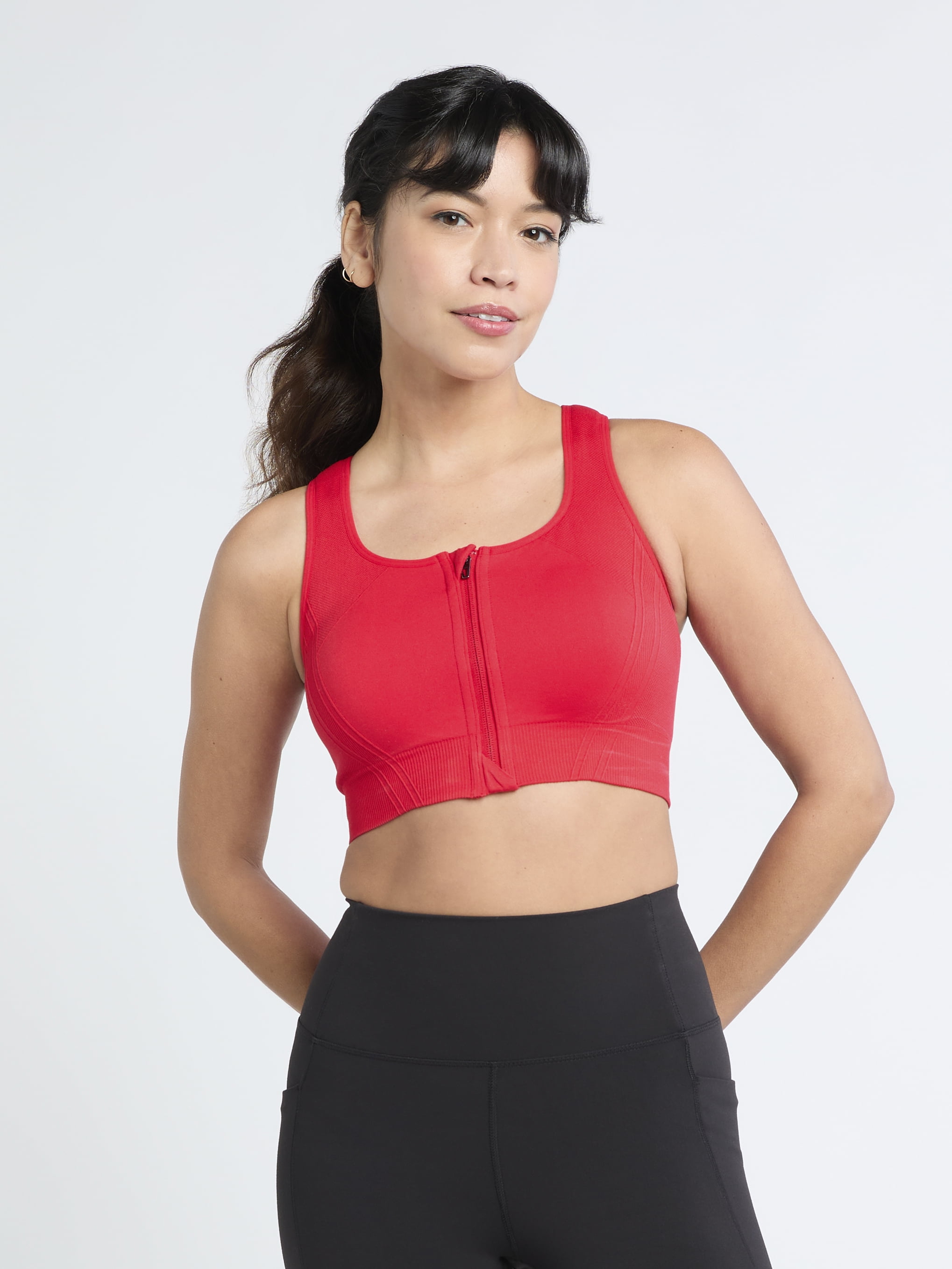 Avia Women's Medium Support Zip Front Sports Bra Sizes S-3XL Seamless ...