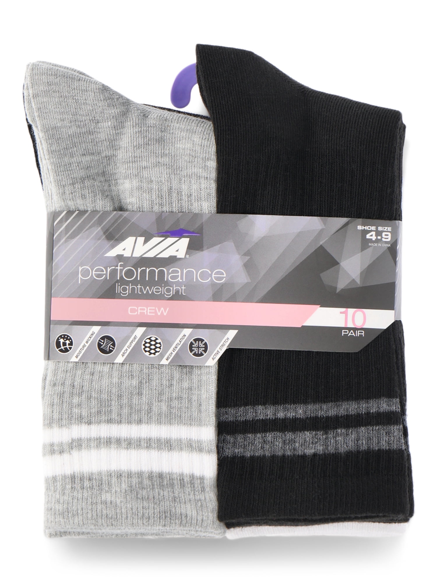 Avia Women's Breathable Lightweight Crew Socks, 10-Pack, Moisture ...