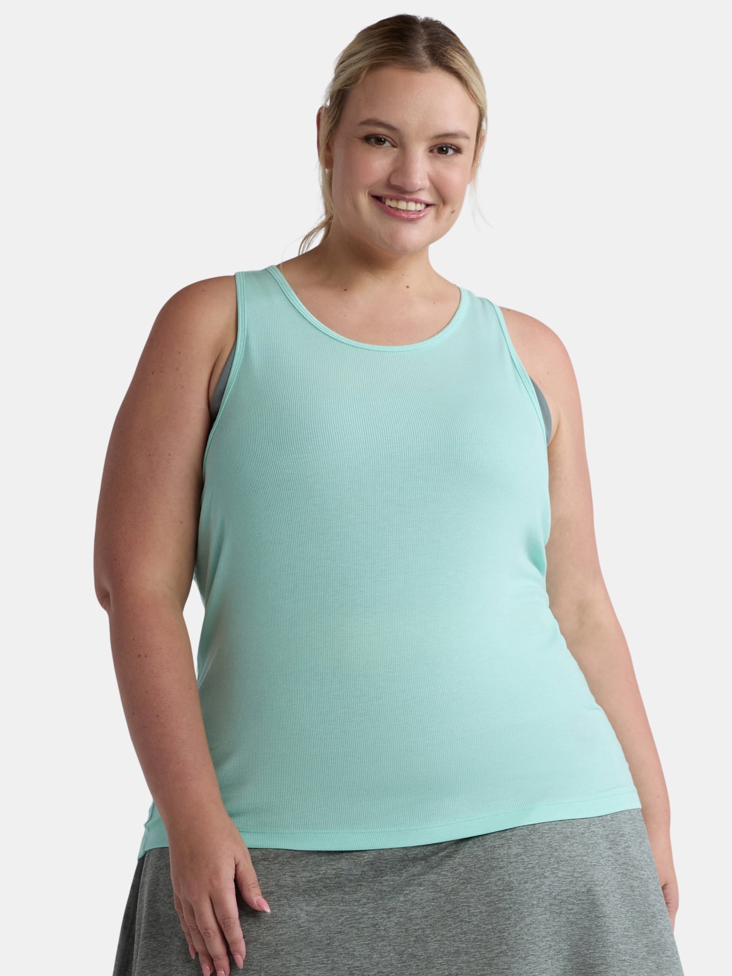 Avia Women's and Women's Plus Ribbed Shirred Back Tank Top, Size XS-4X ...