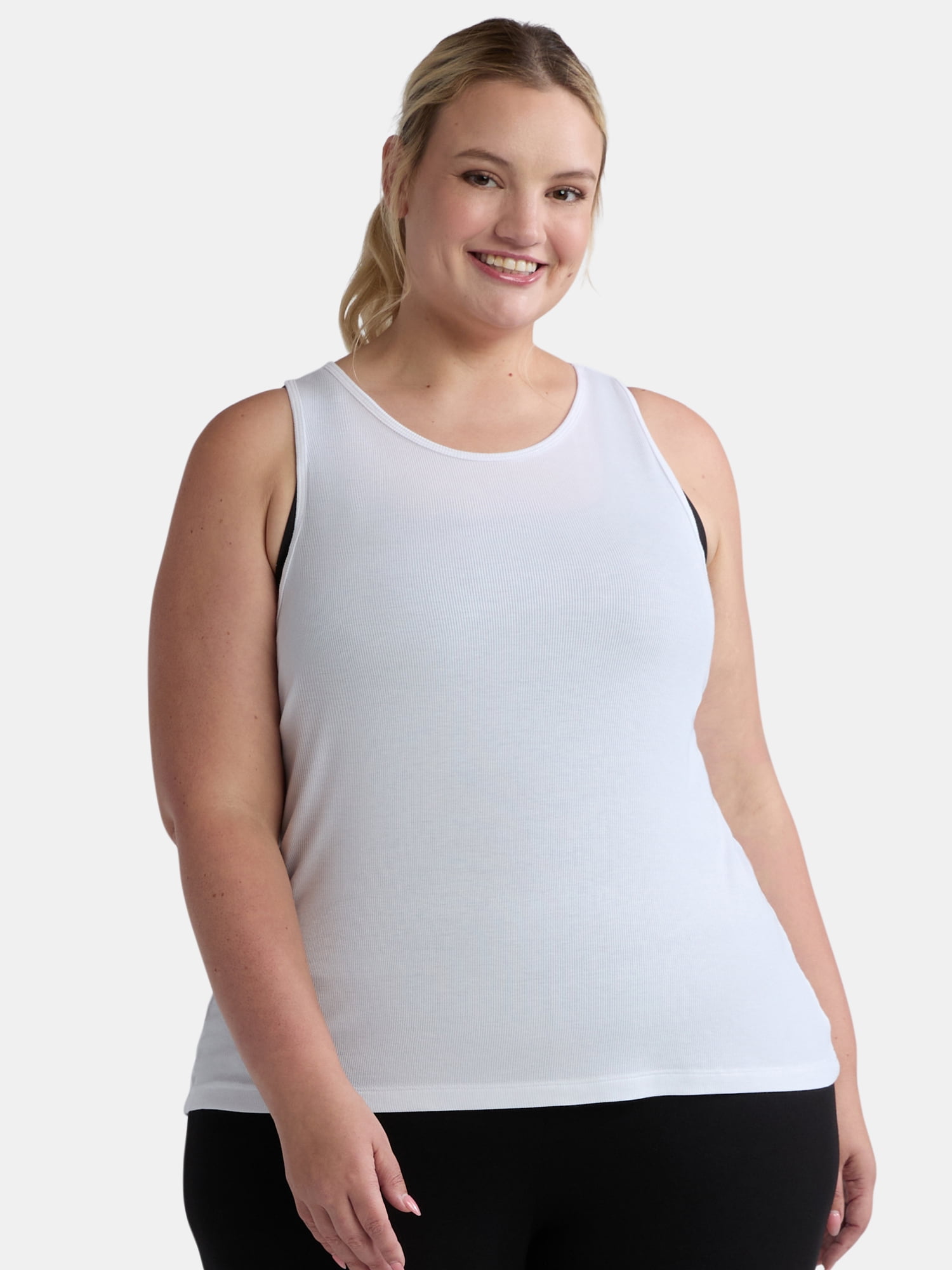 Avia Women's and Women's Plus Ribbed Shirred Back Tank Top, Size XS-4X ...