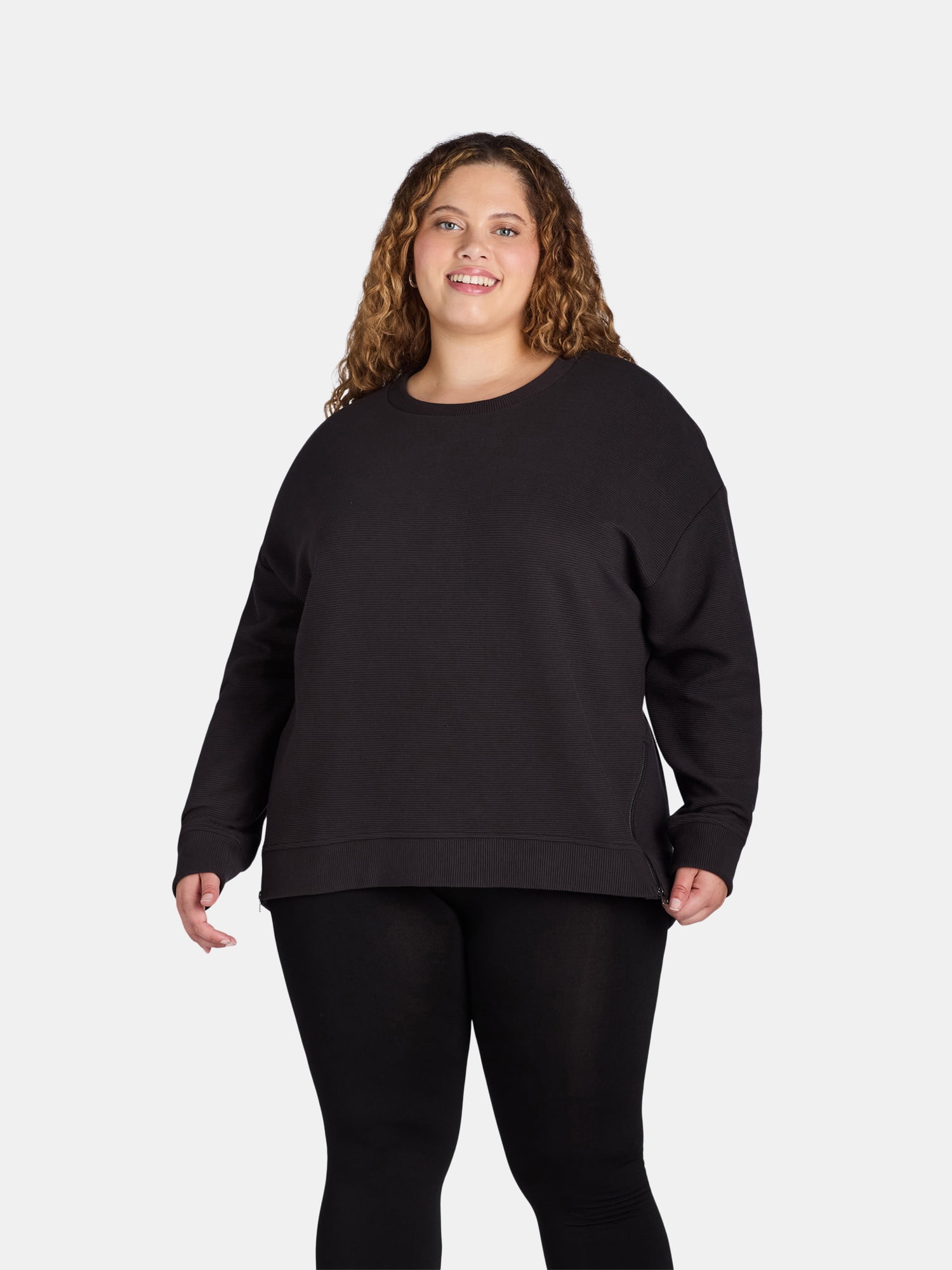 Avia Women's and Women's Plus Ottoman Crewneck Top with Long Sleeves ...