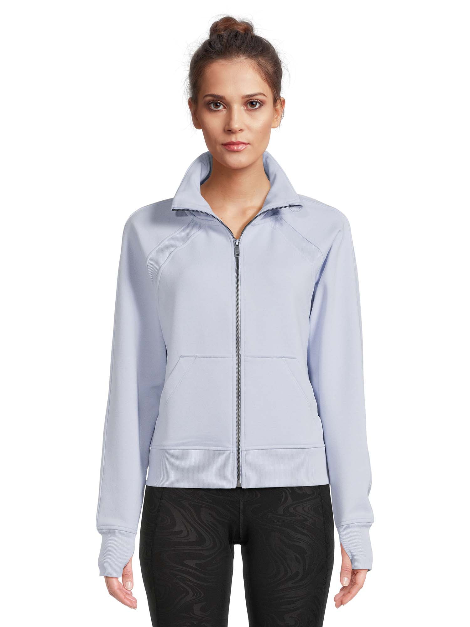 Avia Womens Plush Mixed Rib Mock Neck Full Zip Jacket