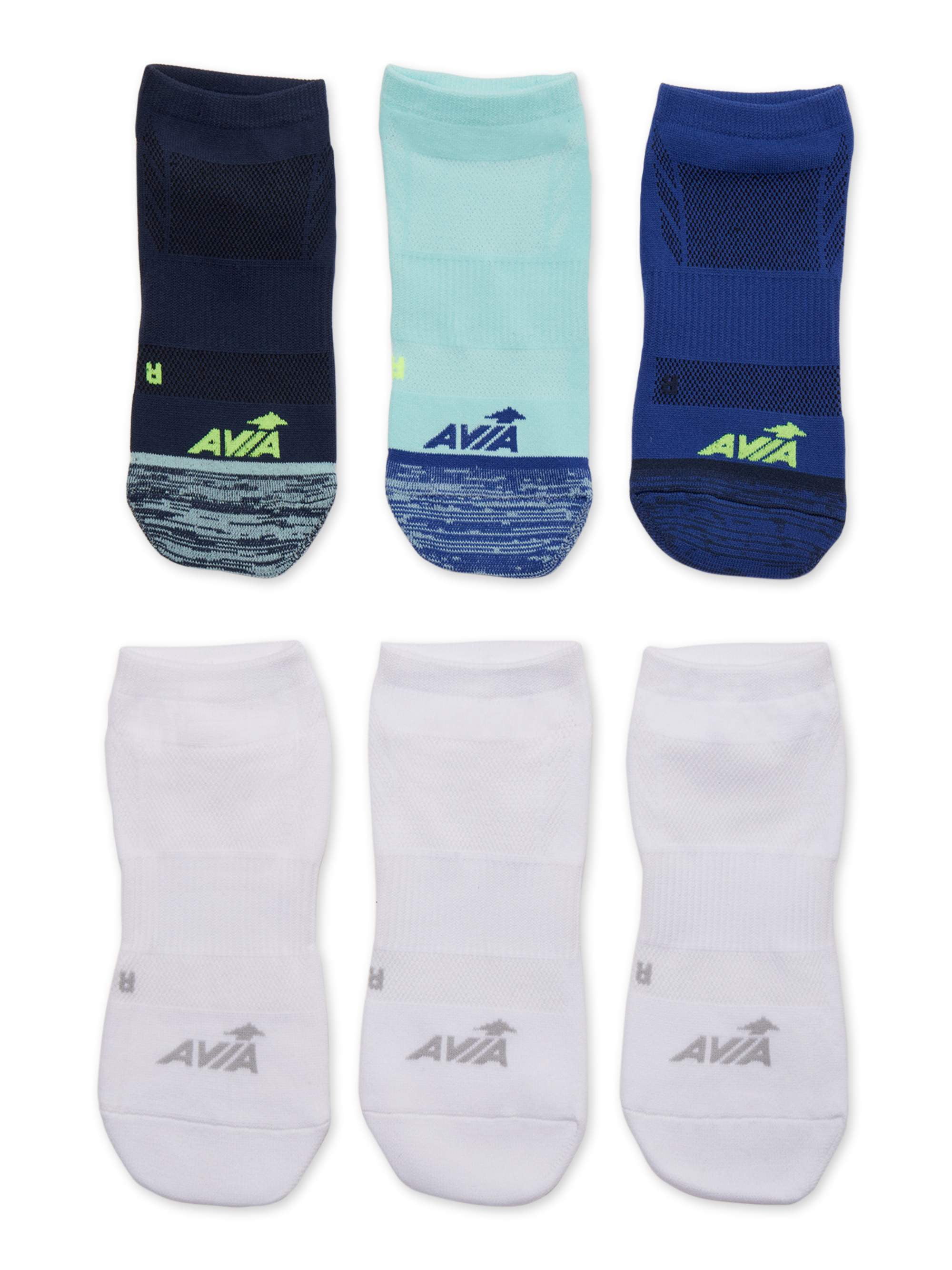 Avia Women's Lightweight Cushioned No Show Socks, 6 Pack, Breathable ...
