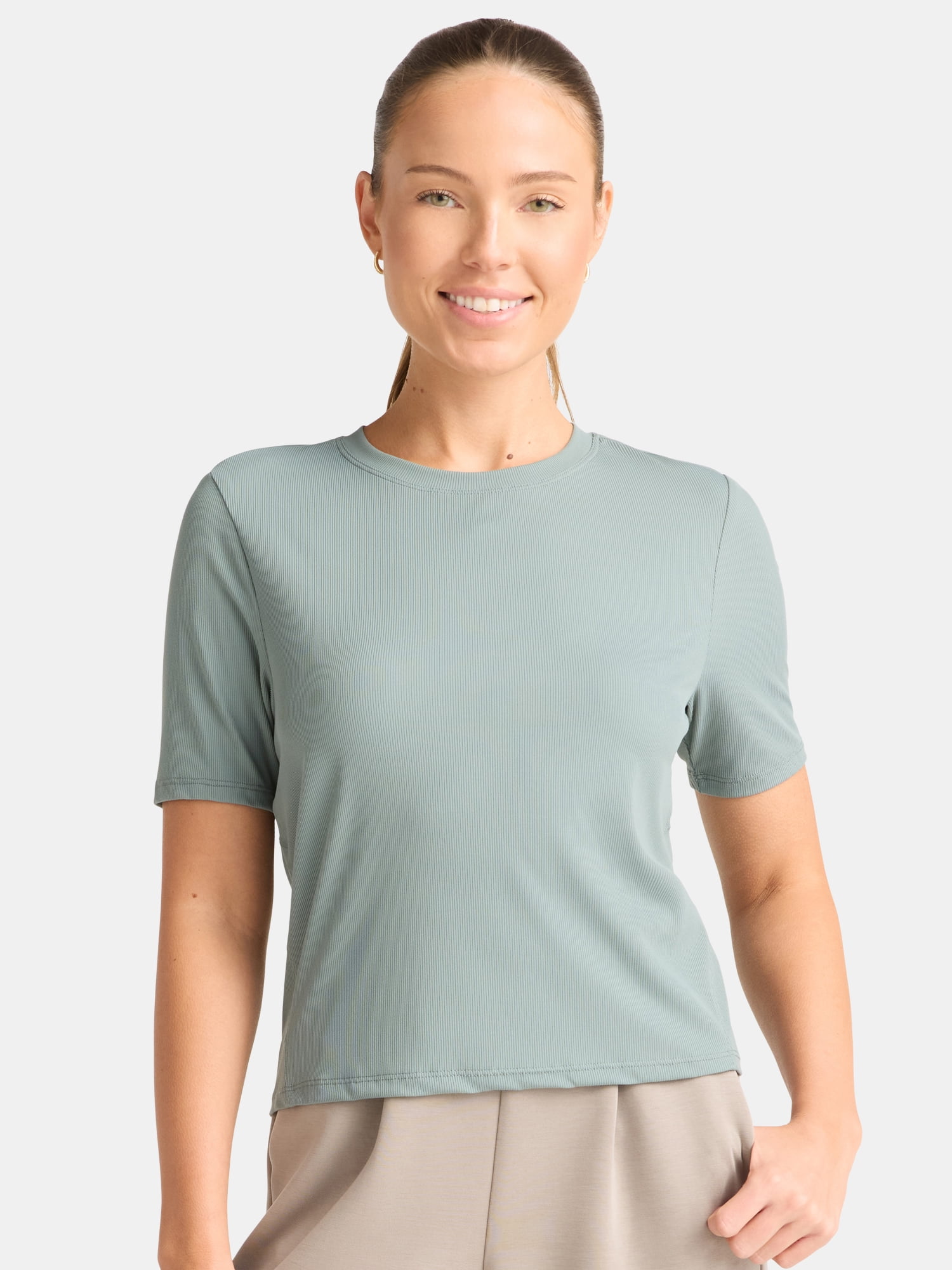 Avia Women's Ribbed Crop Tee with Short Sleeves, Sizes XS-XXXL ...