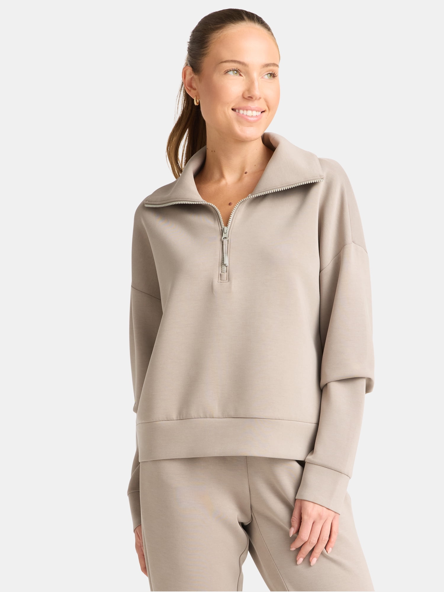 Avia Women's and Women's Plus Knit Quarter Zip Pullover, Sizes XS-4X ...