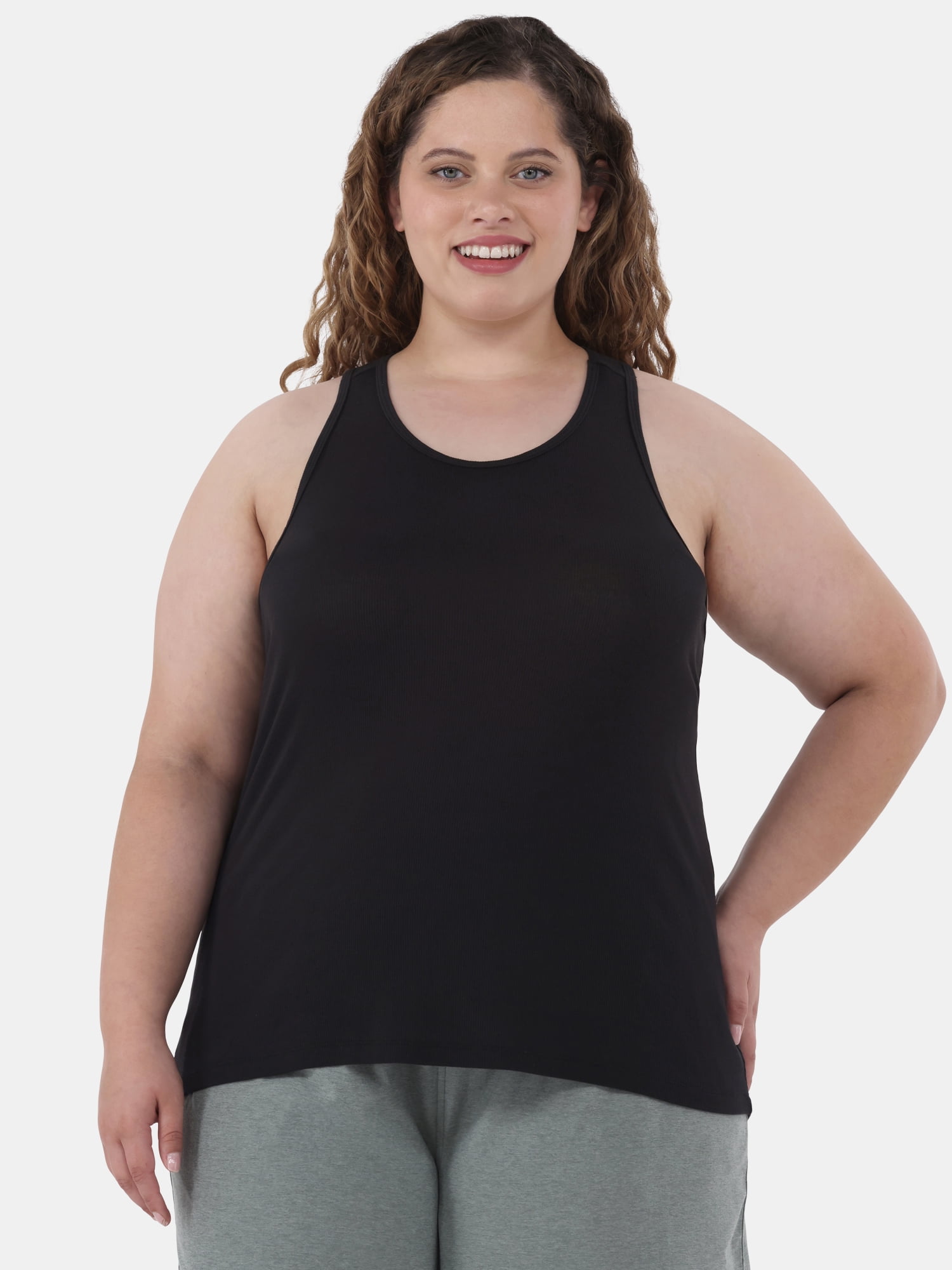 Avia Women's and Women's Plus Ribbed Shirred Back Tank Top, Size XS-4X ...