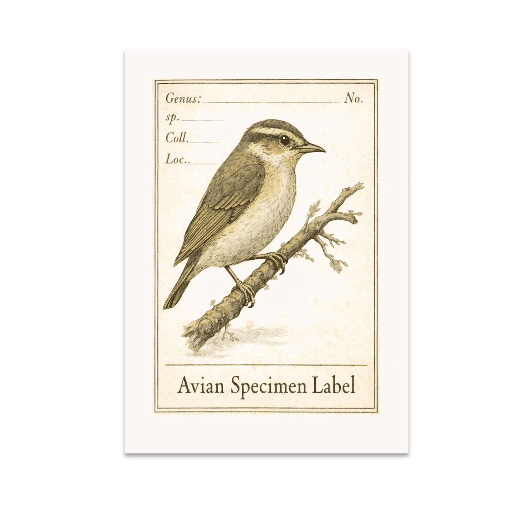 Avian Specimen Label Vintage Naturalist Art - Bird Enthusiast - 13x19 ...