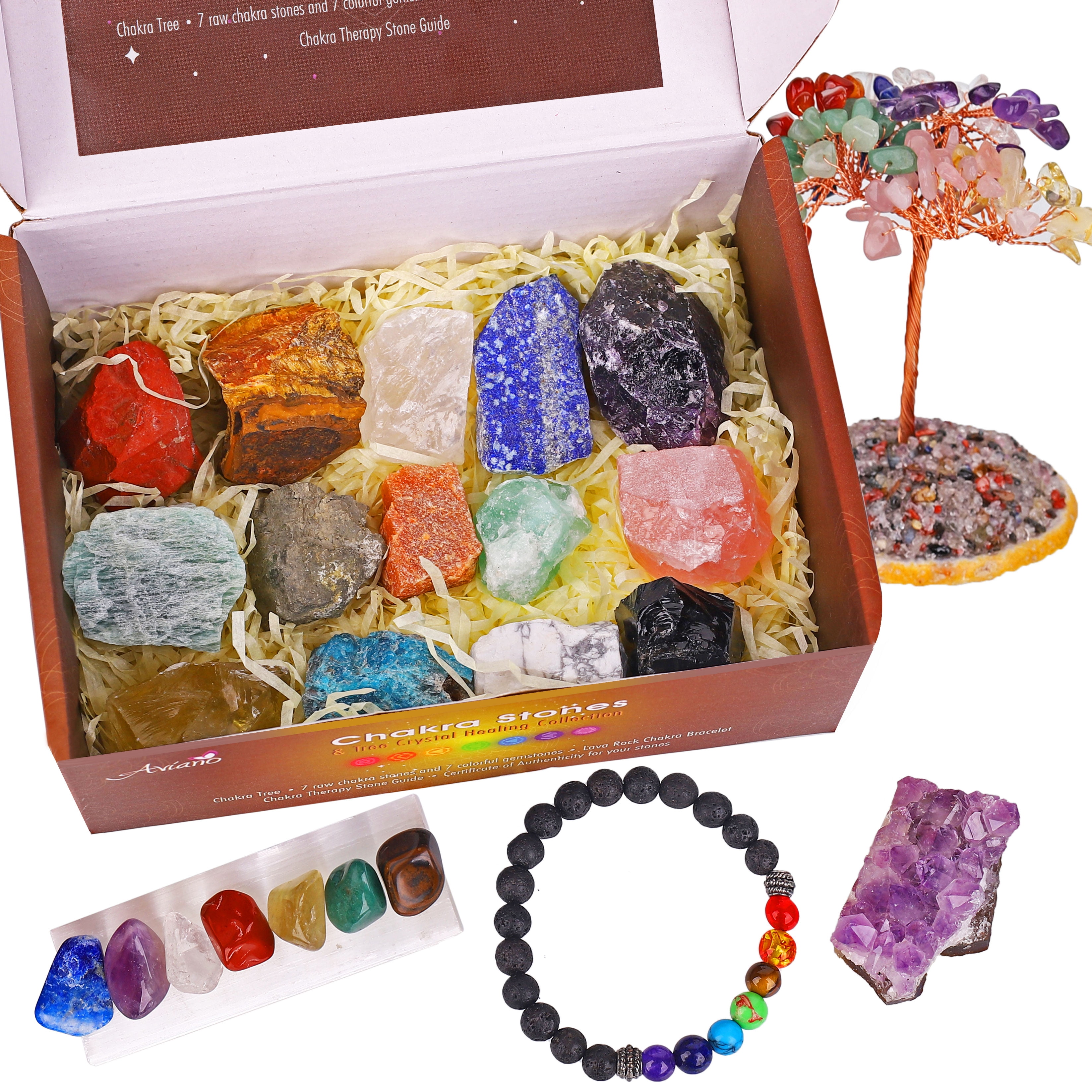 Aviano Chakra Stones & Tree Crystal Healing Collection - 24pcs - Raw ...