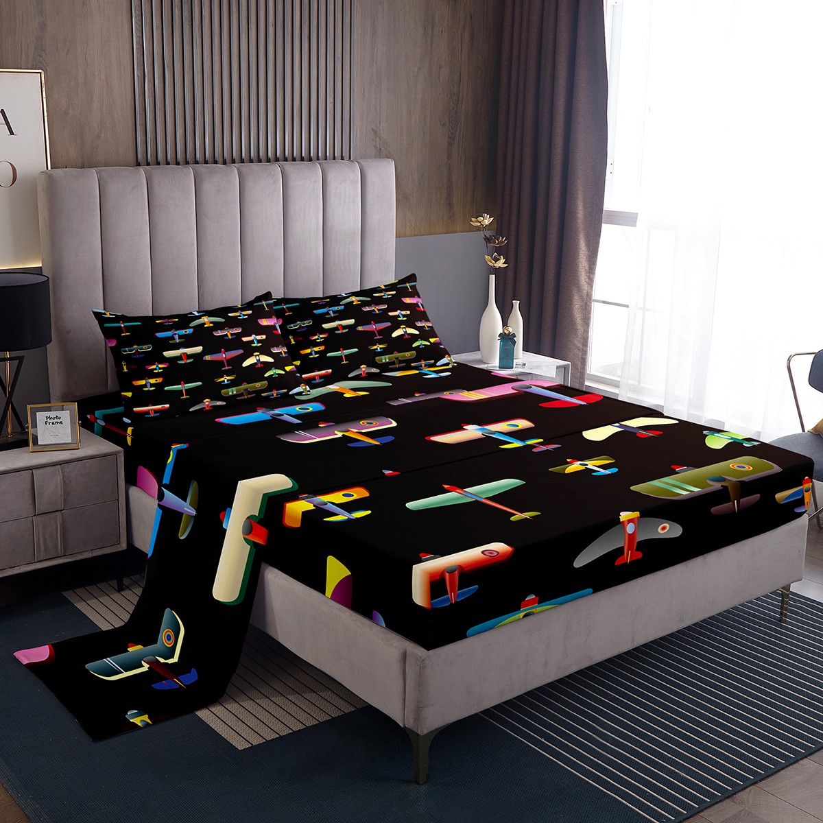 Aviation Aircraft Bed Sheets Set Airplane Sheet Set King,Multicolor ...