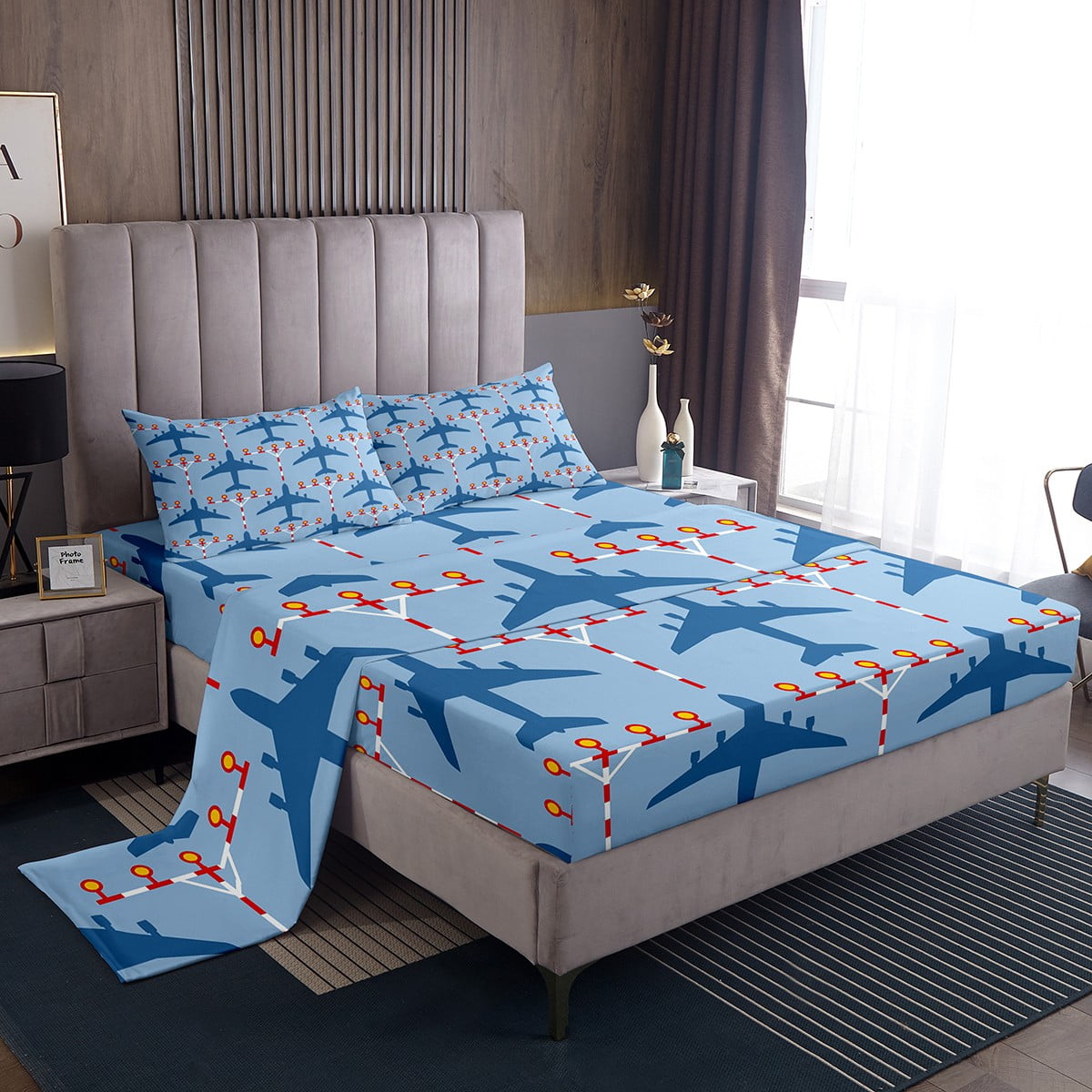 Aviation Aircraft Bed Sheets Set Airplane Silhouette Queen Sheet Set ...