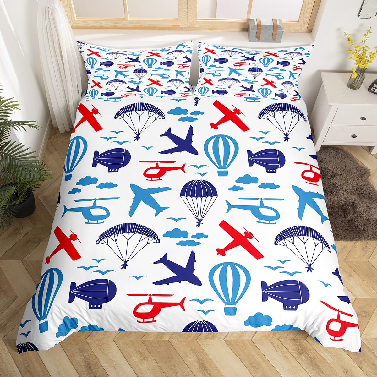 Aviation Aircraft Duvet Cover Airplane Bedding Set King,Hot Air Balloon ...