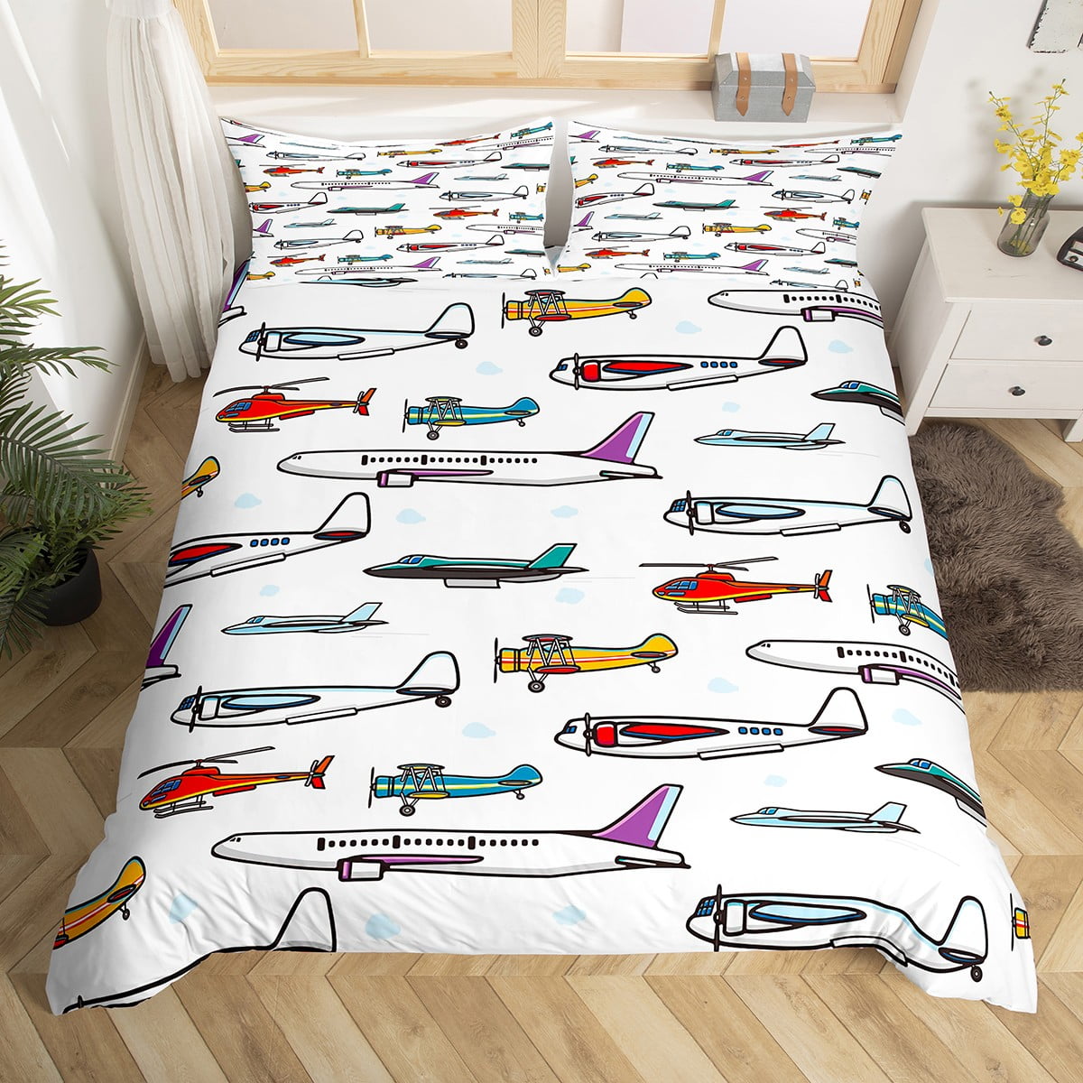 Aviation Aircraft Duvet Cover Airplane Bedding Set Queen,Multicolor ...