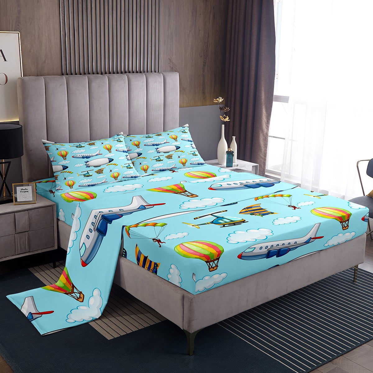 Aviation Aircraft Queen Sheet Set ,Rainbow Hot Air Balloon Sheets ...