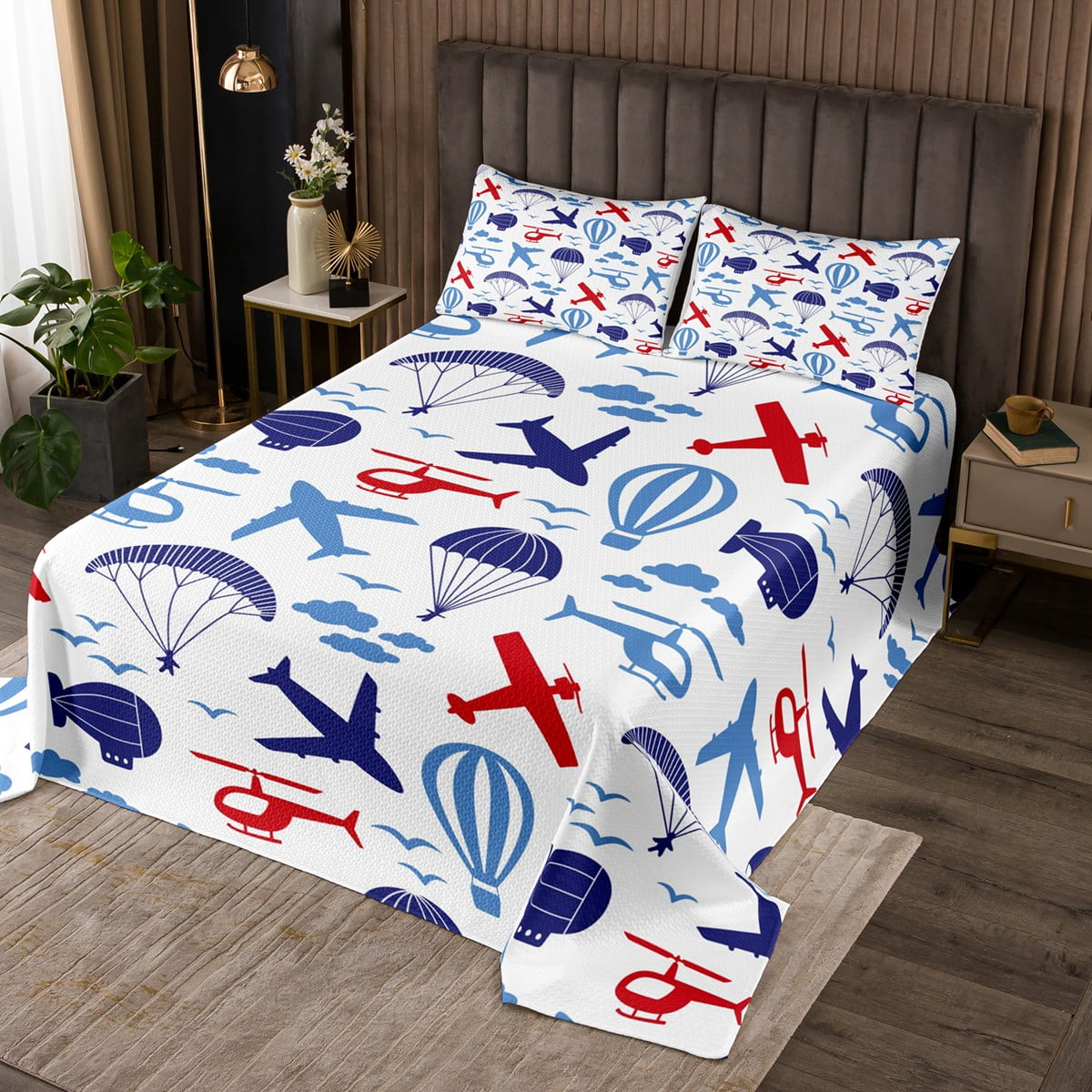 Aviation Aircraft Quilt Set Airplane Bedspread Set Twin,Hot Air Balloon ...