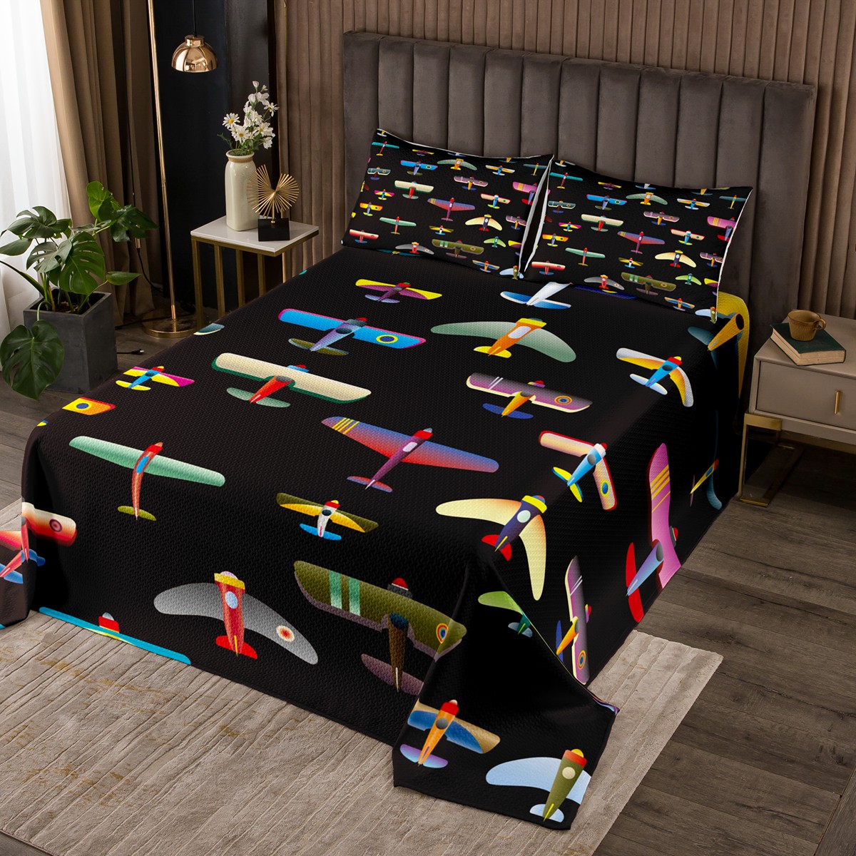 Aviation Aircraft Quilt Set Airplane Bedspread Set Twin,Multicolor ...