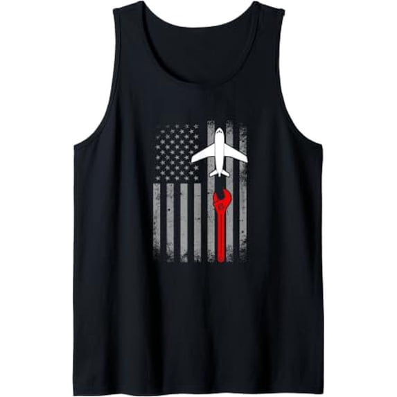 Aviation Airplane Mechanic Usa Flag Aircraft Technician Tank Top Size S ...