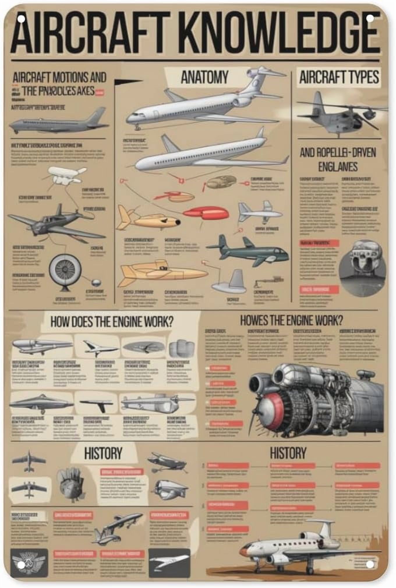 Aviation Blueprint Tin Sign 8X12IN Vintage Metal Wall Art for Pilot Den ...