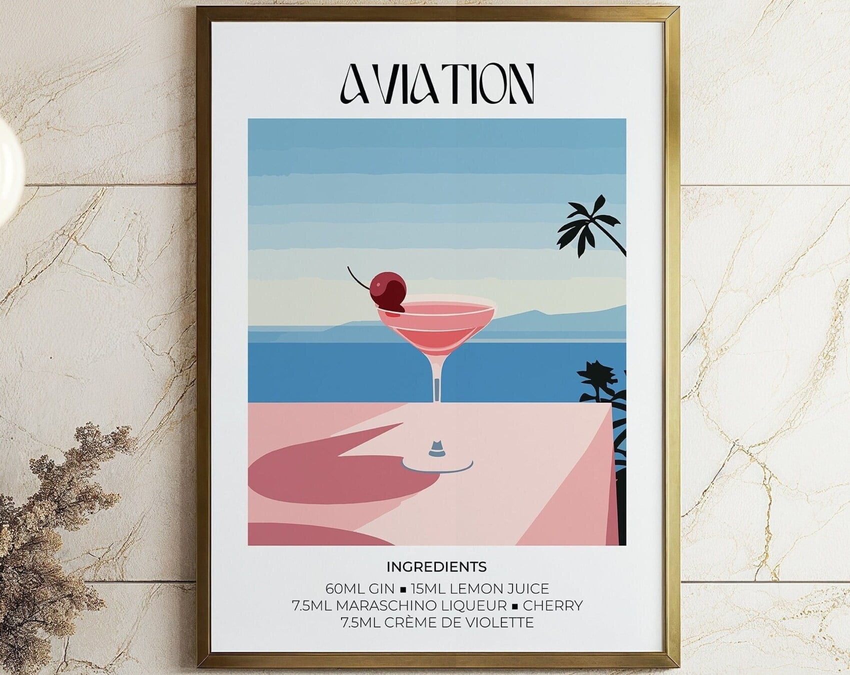 Aviation Cocktail Poster Matisse Print Trendy Wall Art Kitchen Decor Signature Drink Cocktail ...