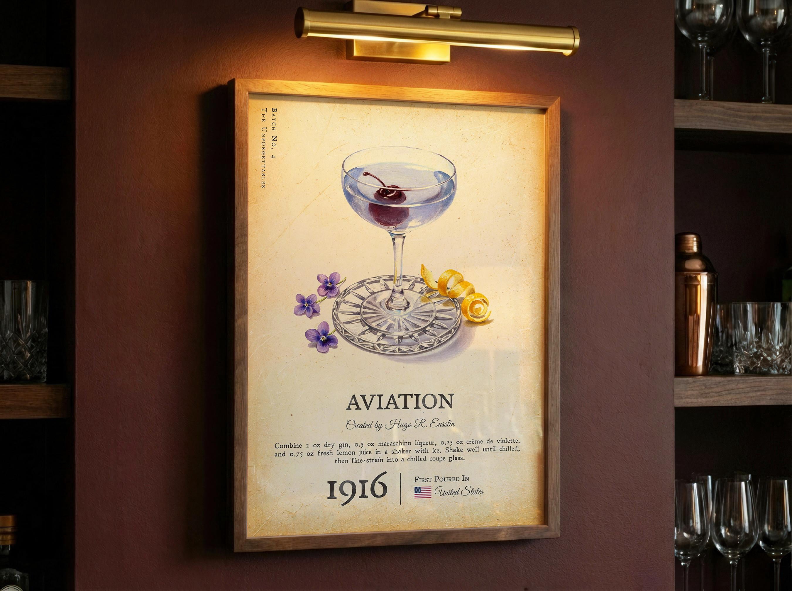 Aviation Cocktail Print, Classic Cocktail Poster, Bar Wall Art, Vintage ...