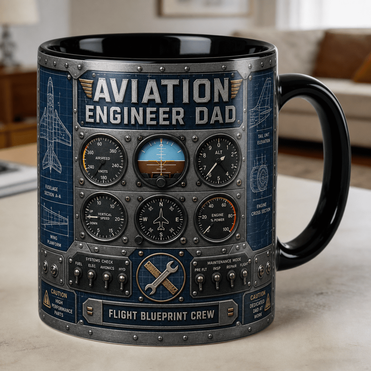 Aviation Engineer Dad Accent Mug, Flight Blueprint Coffee Mug Father’s ...