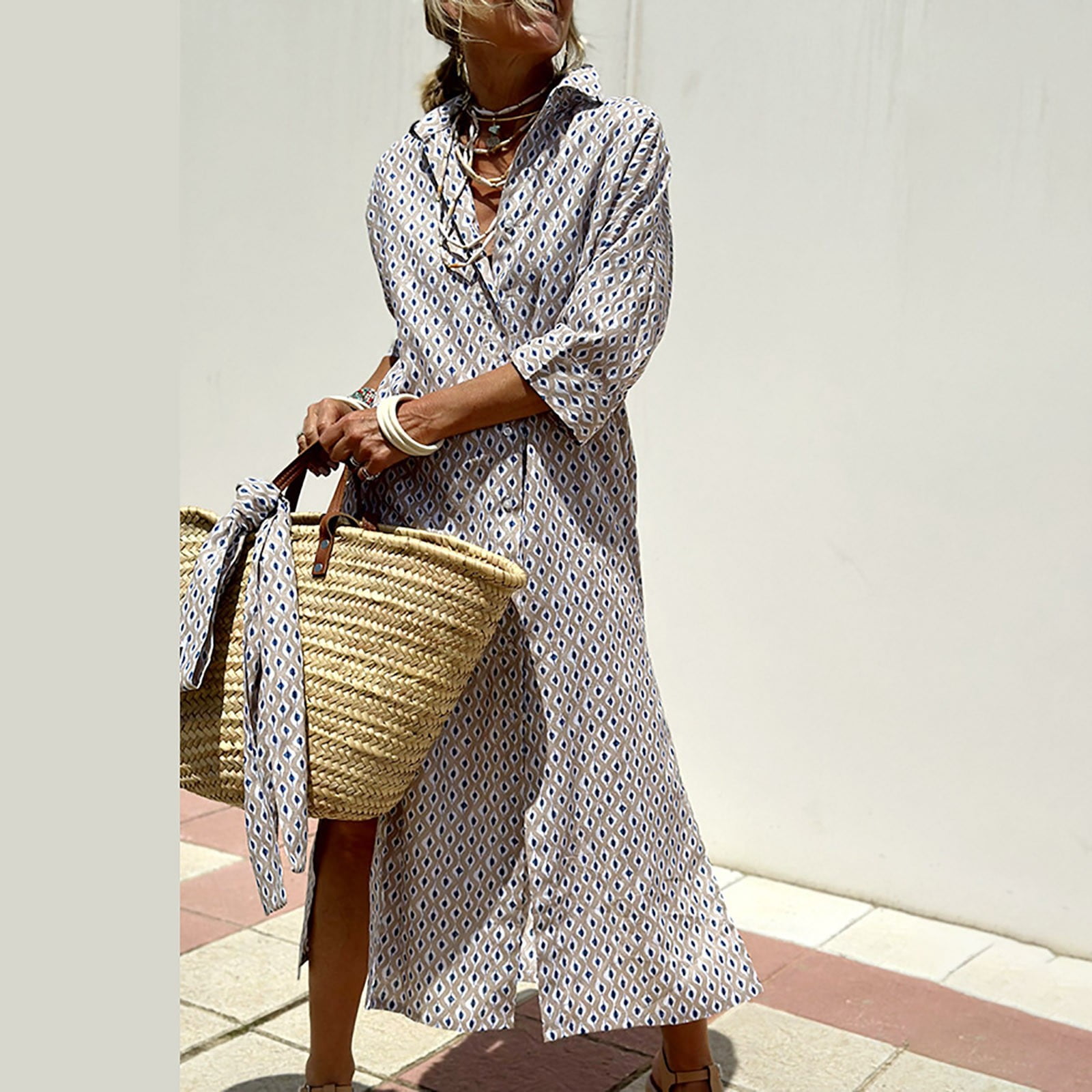 Aviationp Classic Striped Lace-Up Shirt Dress, Lapel Slit Shirt Dresses ...