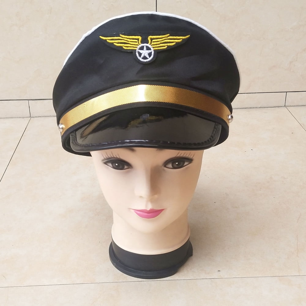 Aviator Airplane Navy Costume Hats Adjustable Pilot Caps with Gold ...