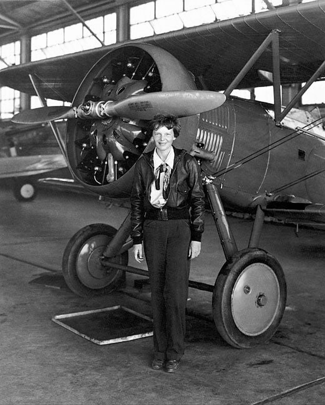 Aviator Amelia Earhart Portrait with Plane Style -1 - 24x36 Inch Glossy ...