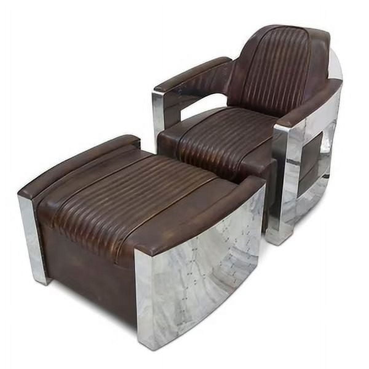 Aviator Chair and Ottoman - Genuine Leather - Polished Aluminum ...