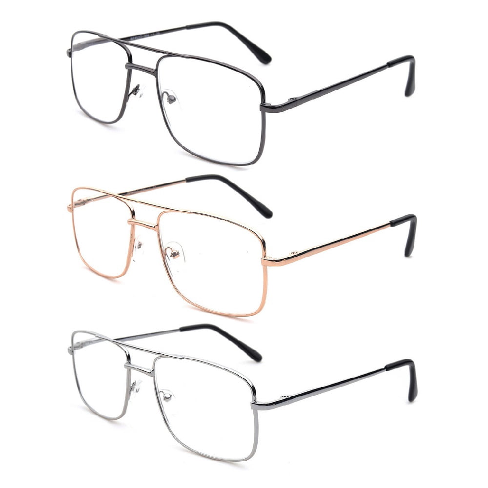 Aviator Classic Square Retro Metal Frame Reading Glasses Spring Hinge ...