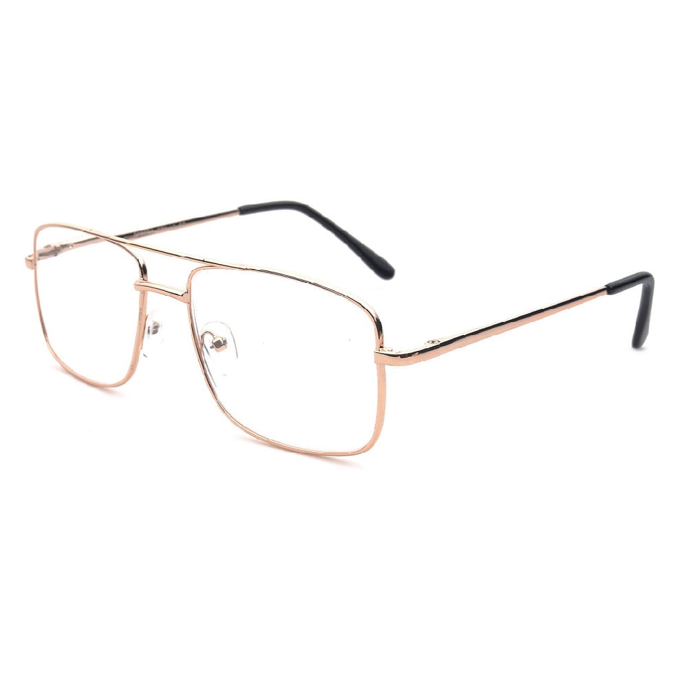 Aviator Classic Square Retro Metal Frame Reading Glasses Spring Hinge ...