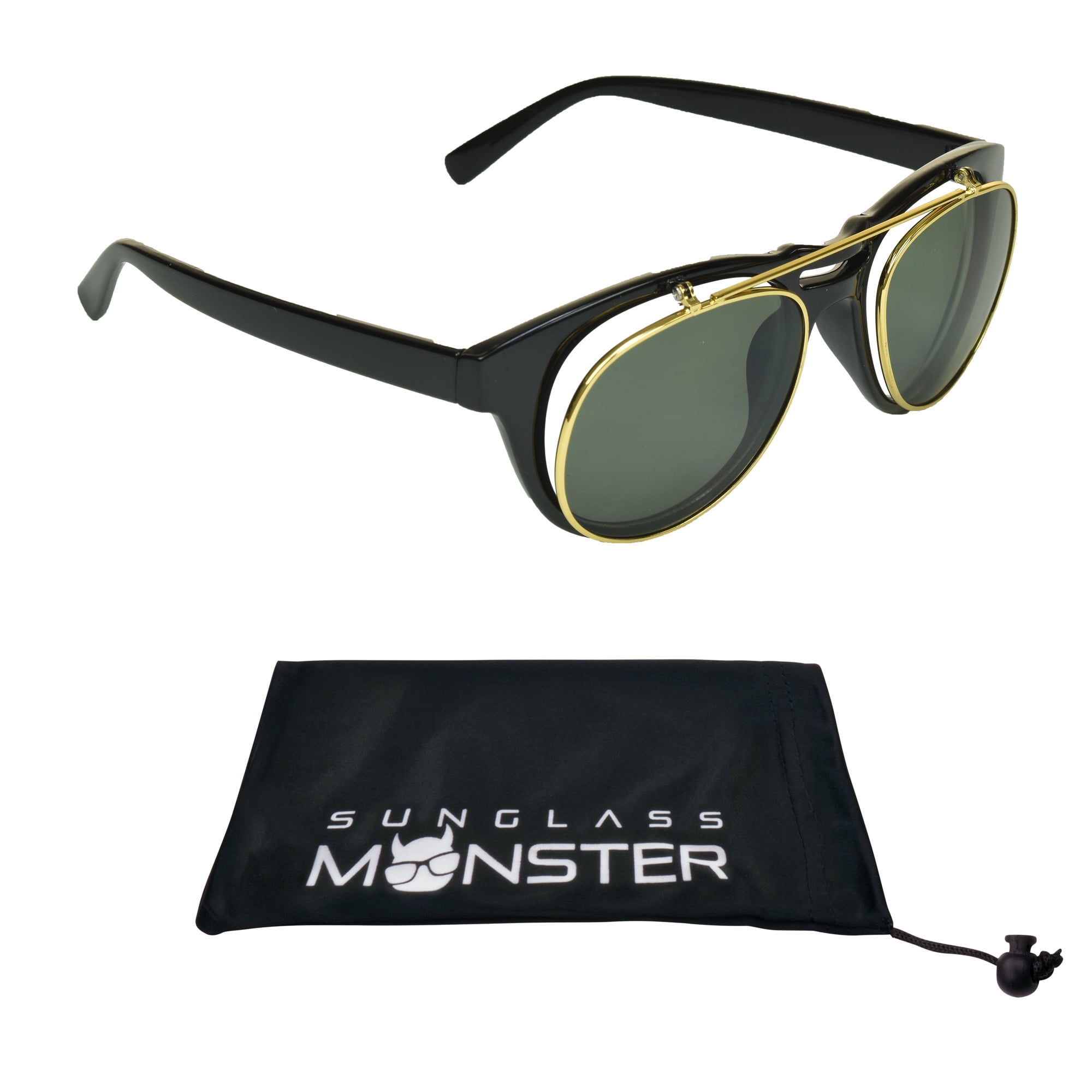 Aviator Flip up Sunglasses Retro, Gradient Smoke Lenses with Black and ...