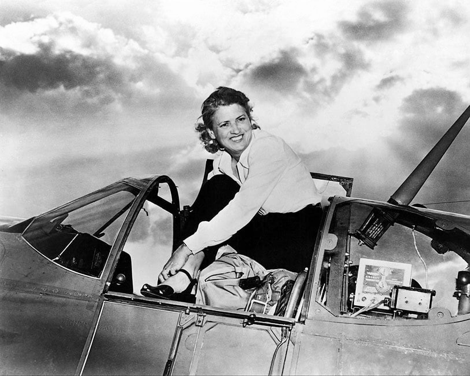 Aviator Jacqueline Cochran in P-51 Mustang - 20x30 Inch Laminated ...