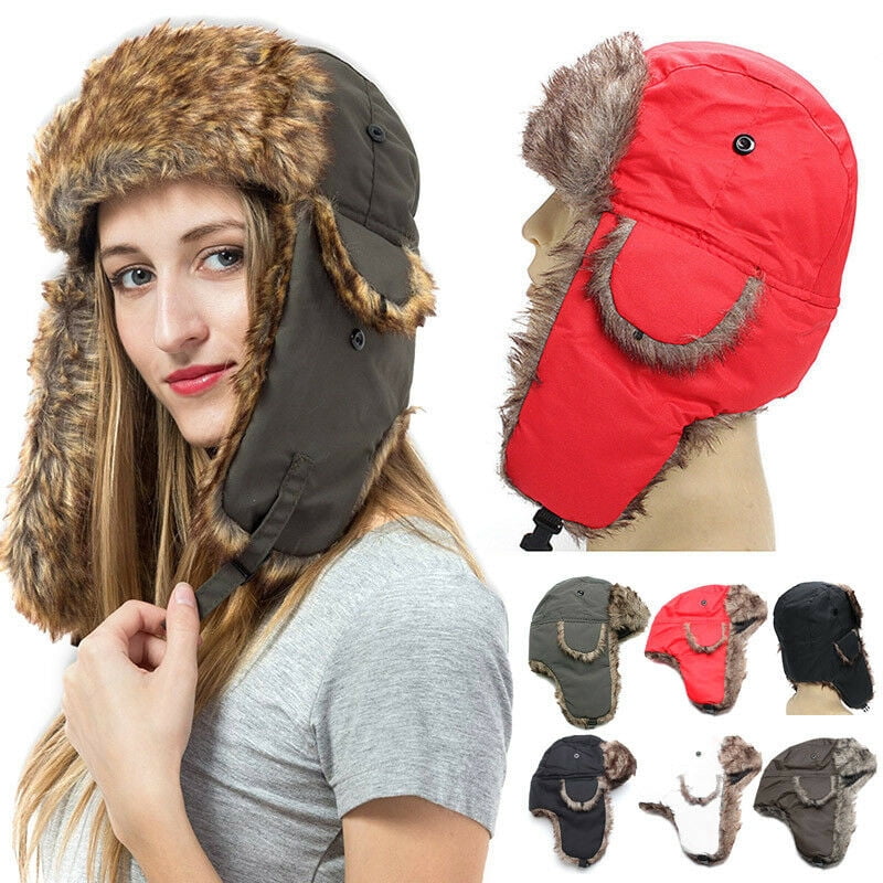 Aviator Trapper Hat Bomber Winter Russian Trooper Ear Flap Warm Fur Ski ...