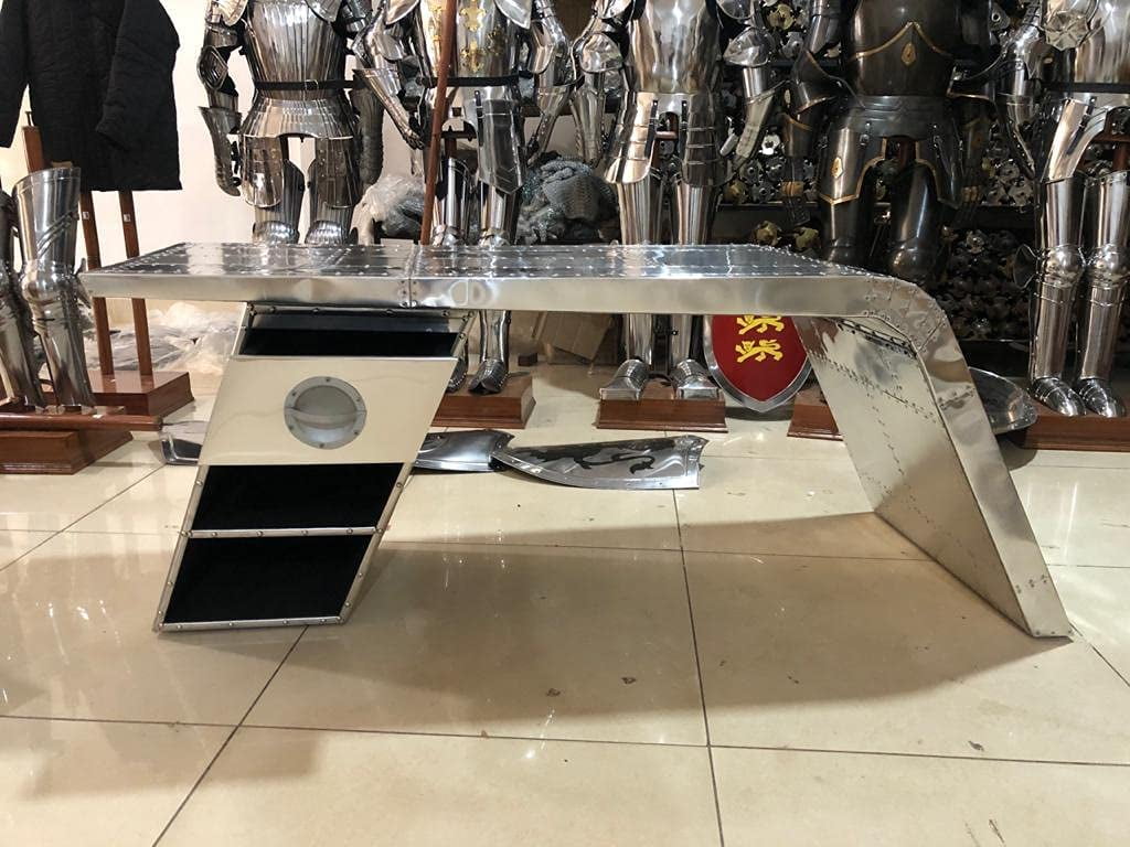 Aviator Wing Desk Aluminium Table Aviation Furniture (Left, 78 Inches ...