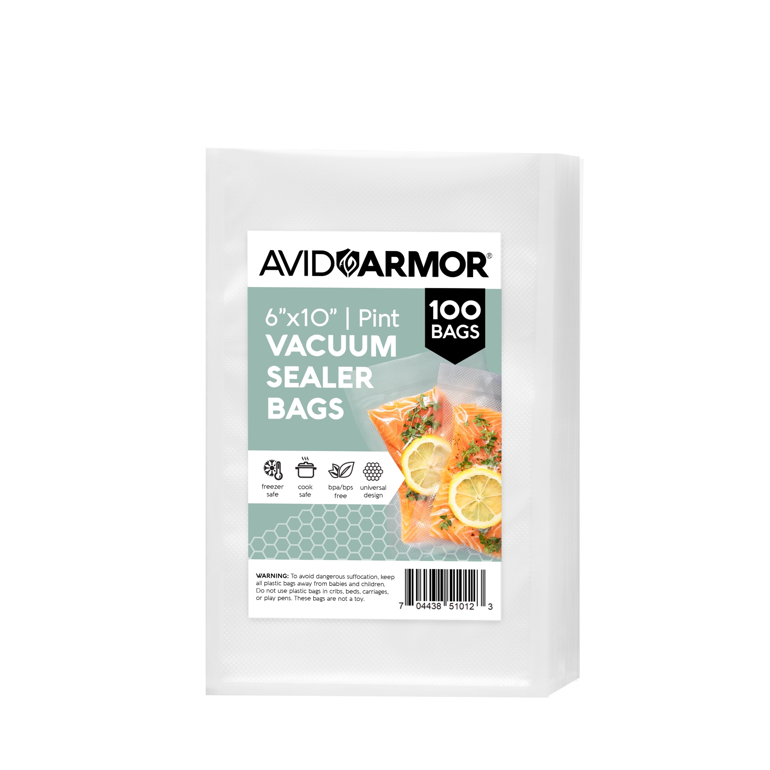 Avid Armor Pre-Cut Vacuum Seal Bags for Food, 100 6"x10" Pint Vacuum ...