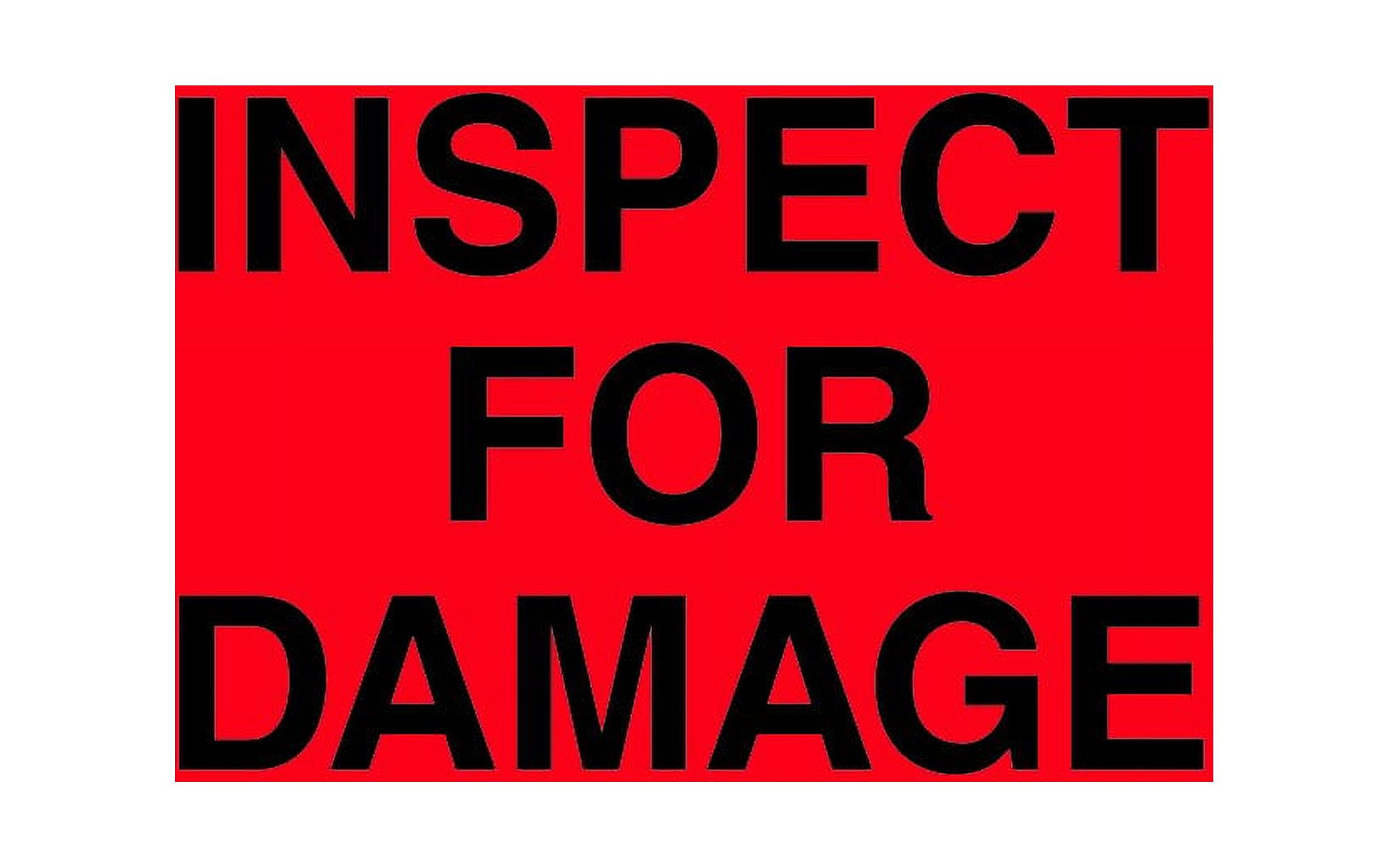 Aviditi 1 1/4" x 2","Inspect for Damage" Fluorescent Red Warning ...