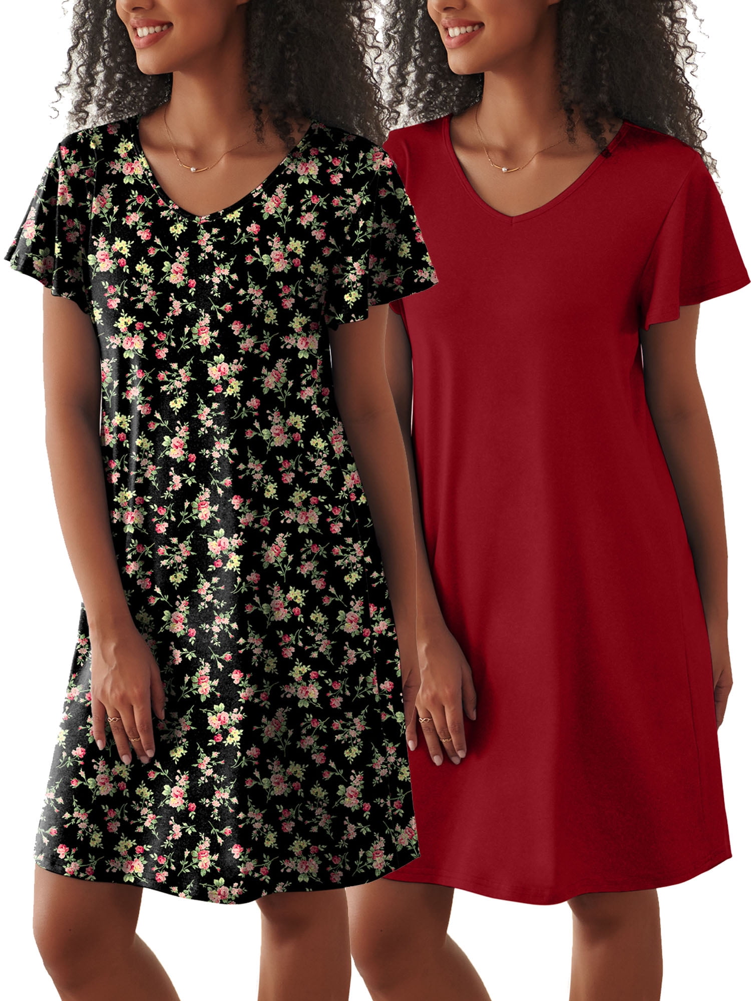 Avidlove 2 Pack Women Nightgown Sleepwear Flare Short Sleeve ...