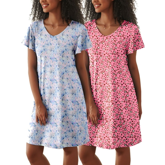 Avidlove 2 Pack Women Nightgown Sleepwear Flare Short Sleeve ...