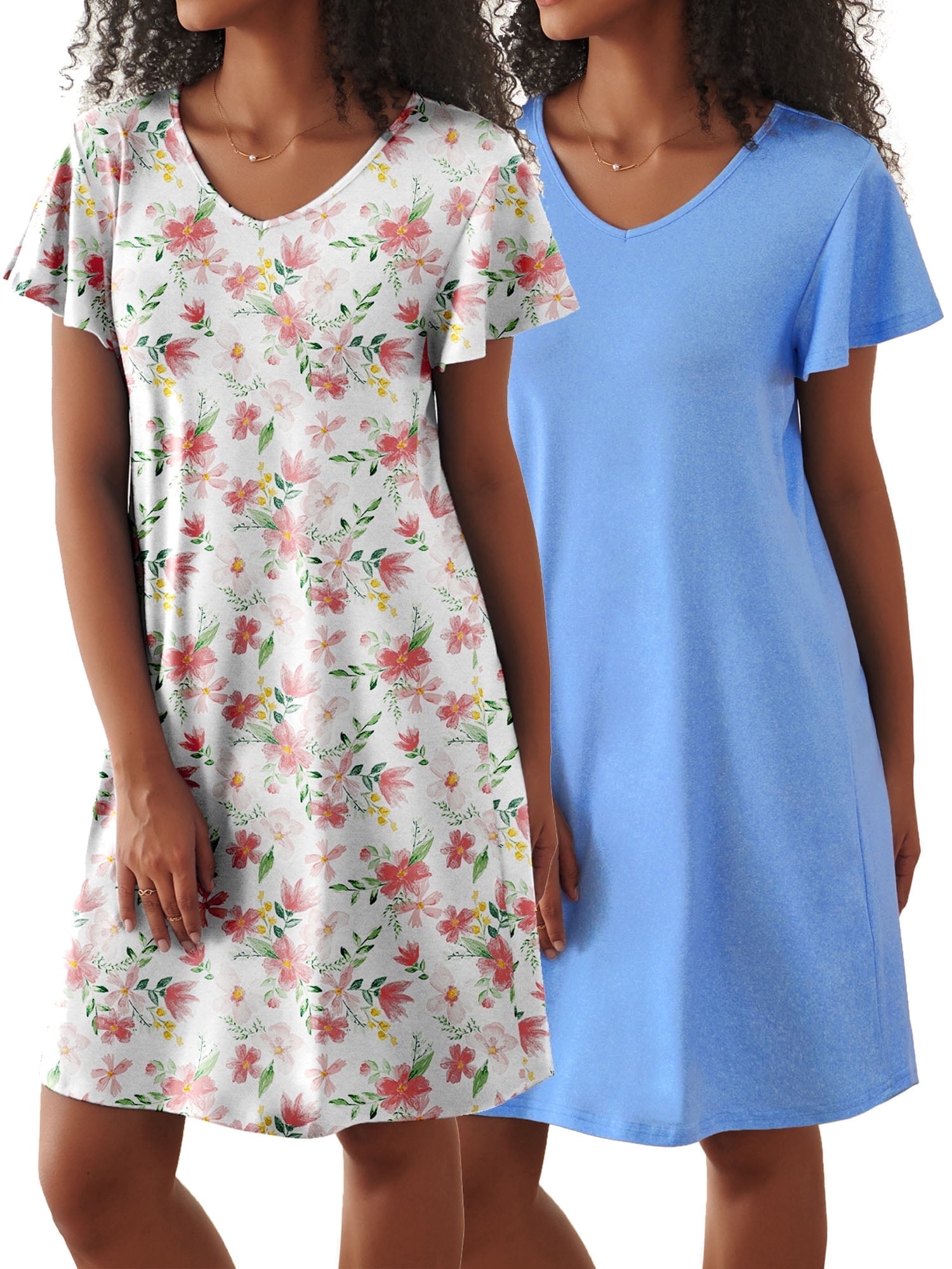 Avidlove 2 Pack Women Nightgown Sleepwear Flare Short Sleeve ...