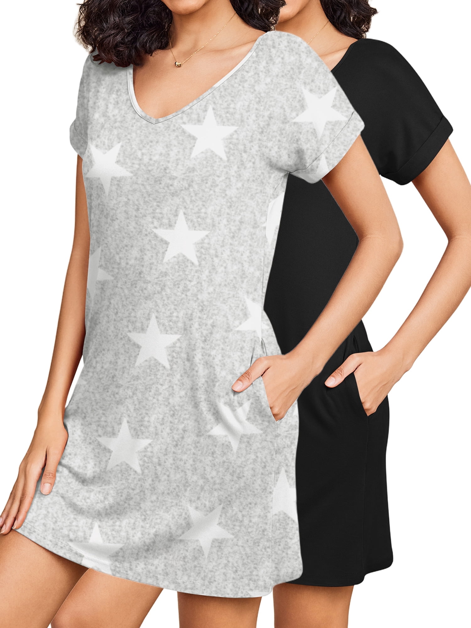 Avidlove 2 Pack Women Nightgown Sleepwear Short Sleeve Sleepshirts Veck ...