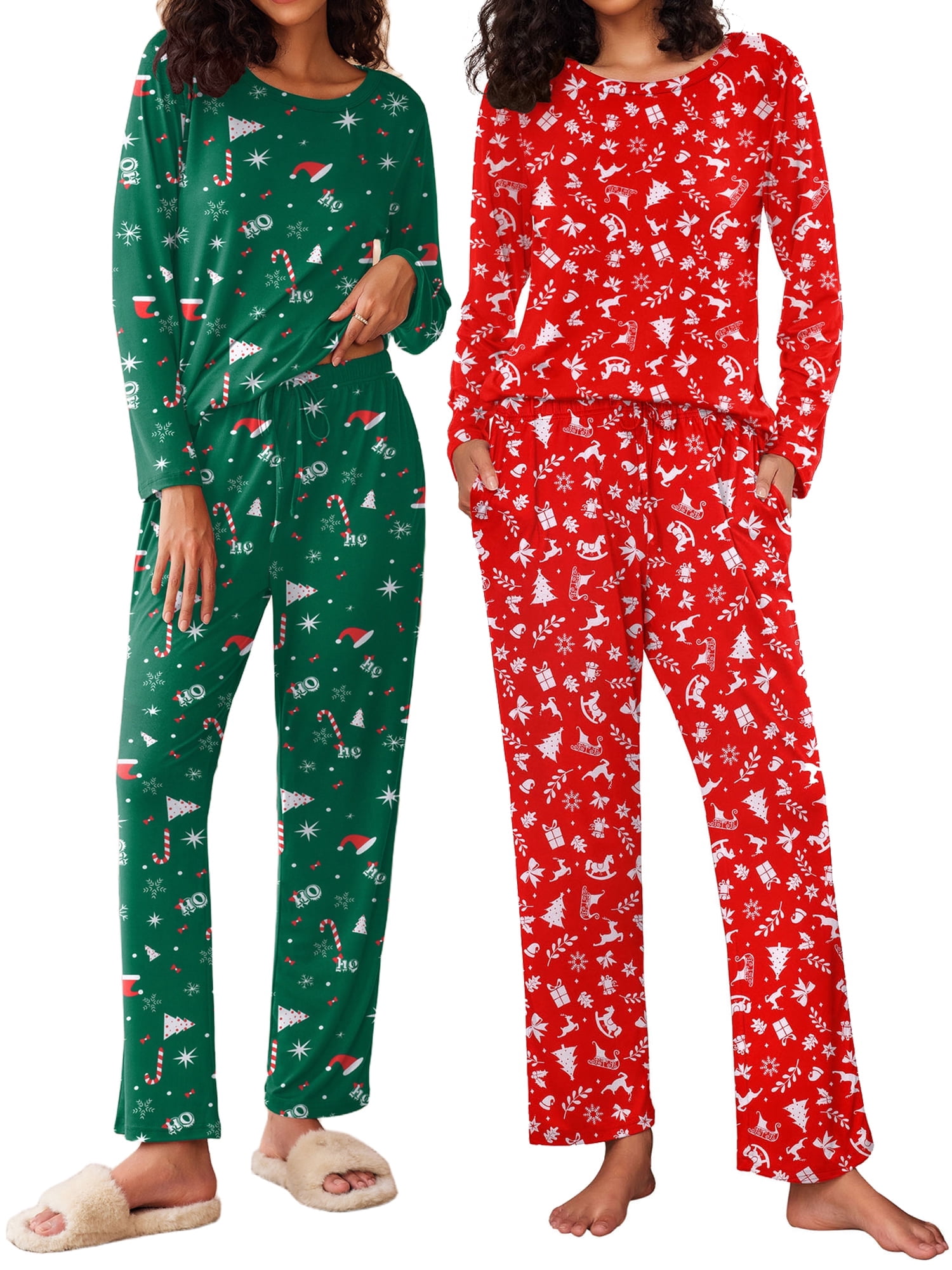 Avidlove 2 Pack Women Pajama Set Soft Long Sleeve Print Top and Pajama ...