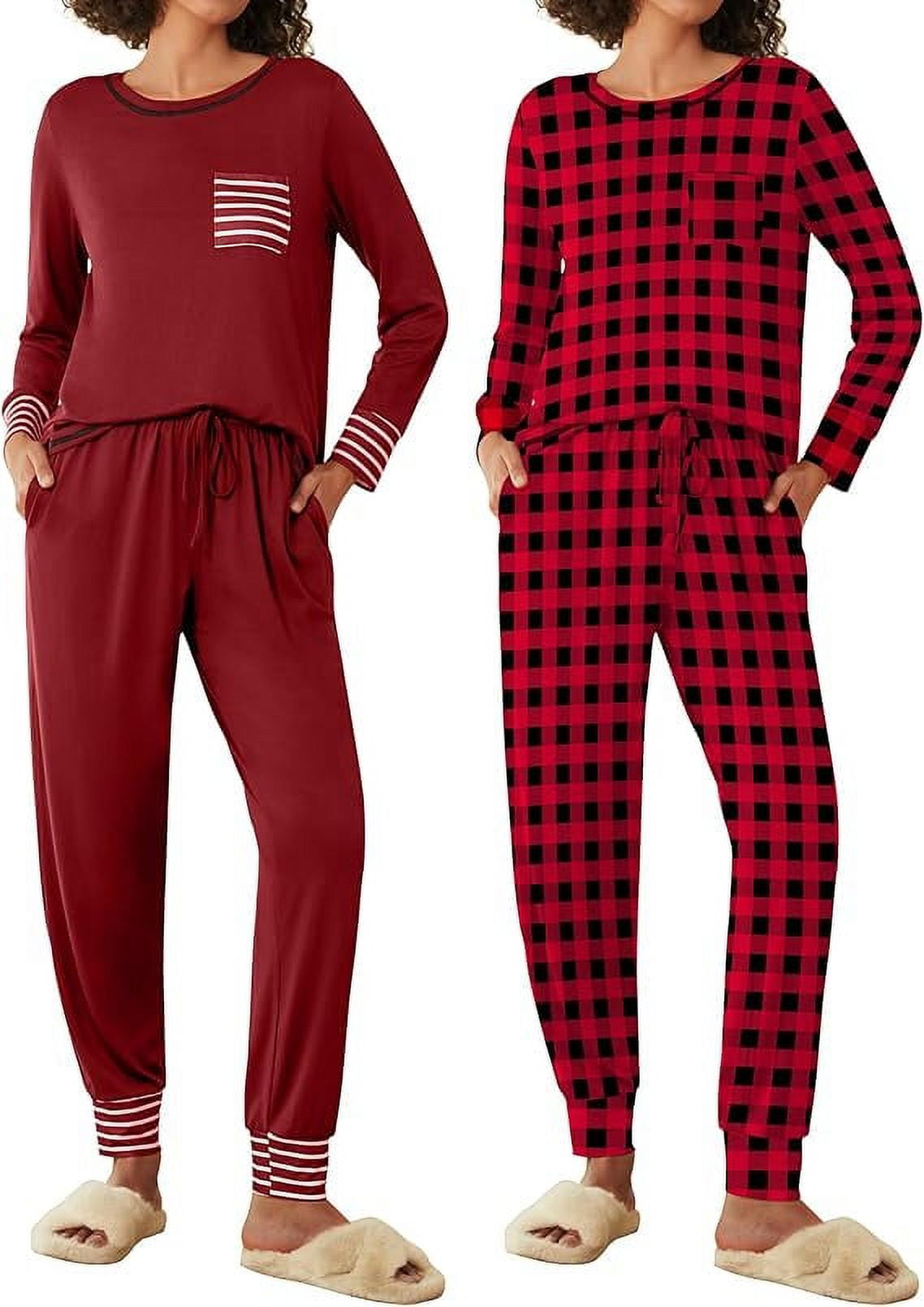 Avidlove 2 Pack Long Sleeve Christmas Pajama Set for Women Red Plaid ...
