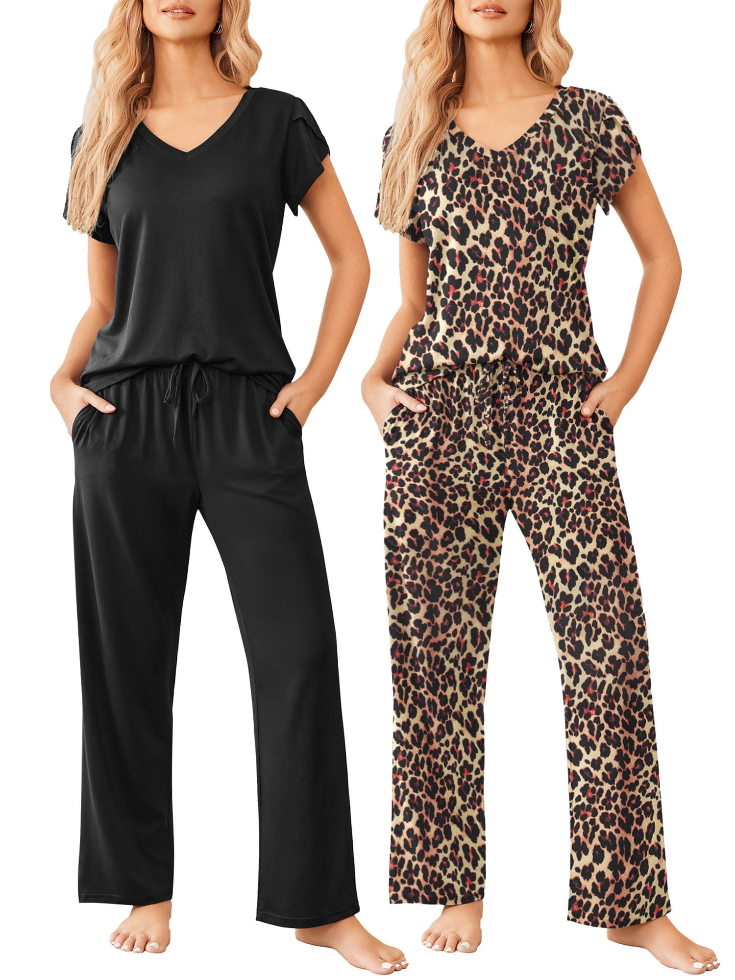 Avidlove 2 Pack Womens Pajamas Short Sleeve Sleepwear Top with Pants ...
